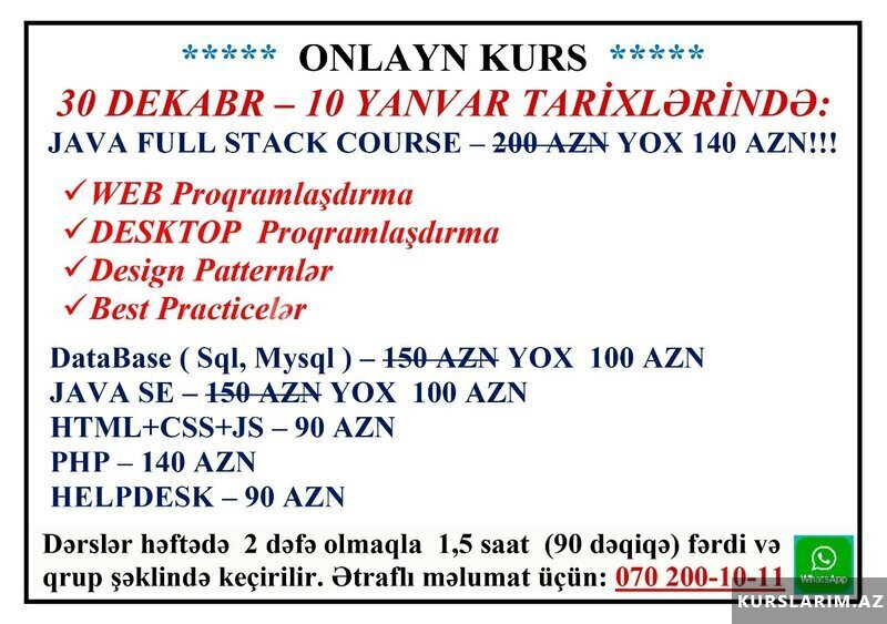 Proqramlasdirma kursu yeni ile ozel olaraq